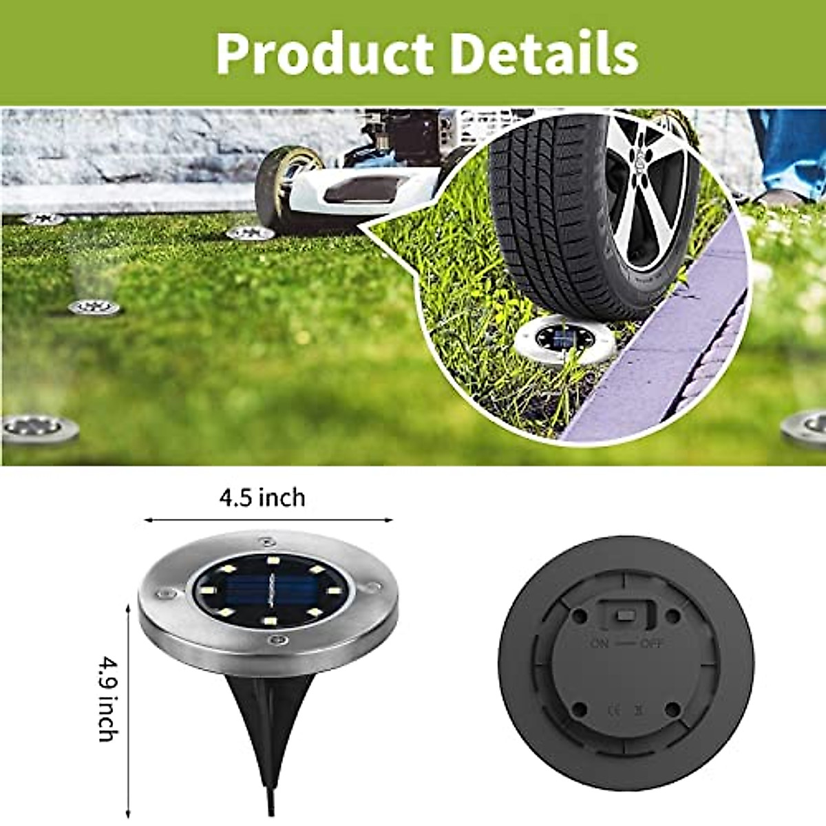 GZKPL Solar Ground Lights, Solar Landscape Lights with 8 LED Disk Lights Outdoor Pathway Lights Decorative for Landscape Pathway Patio Yard Walkway Path Fence Lawn Driveway (White)