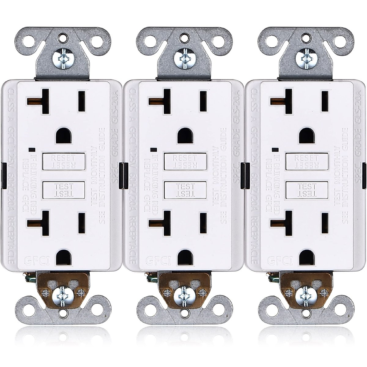 GFCI Outlet 20 Amp [3-Pack], Non-Tamper-Resistant GFI Duplex Receptacles with LED Indicator, Self-Test Ground Fault Circuit Interrupter, ETL Listed, White, 3 Piece