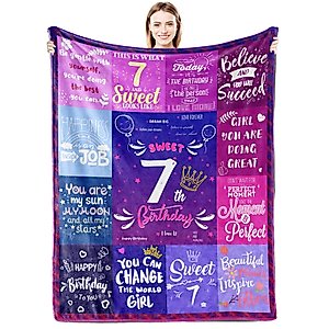 AISDE 7 Year Old Girl Birthday Gifts Blanket 60"X50", Birthday Gifts for 7 Year Old Girls, Best Presents for 7 Year Old Girls, 7 Year Old Gifts Ideas, 7th Birthday Decorations for Girls Blankets