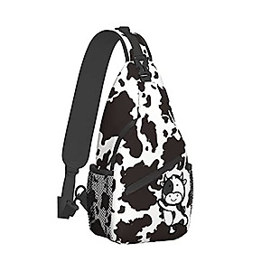 zcvojmu Sling Backpack,Crossbody Sling Bag Travel Hiking Daypacks Pattern Rope Chest Shoulder Daypack For Men Women(Cow Print)