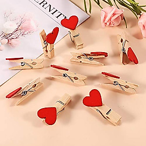 40PCS Clothes Pins Mini Clothespins Colored - Wooden Small Clothespins for Photos Pictures Crafts Colorful Wood Clothing Line Chip Clips Decorative Pin for Photo Decoration Craft (Red Heart)