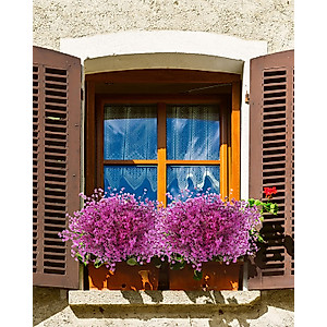 Omldggr 12 Bundles Artificial Shrubs Bushes Artificial Flowers Outdoor UV Resistant Plants Flowers Decorative Artificial Shrubs Bushes for Flower Arrangement Garden Home Decoration(Purple RED)