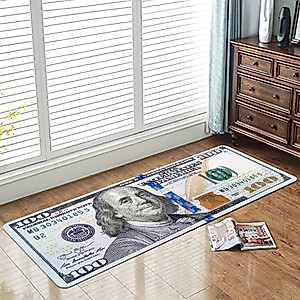 Hundred Dollar Bills Long Runner Rug for Hallway 100 Bill USA Throw Rug Money Area Rug Non-Slip Large Floor Carpet Mat for Bedroom Washable Kitchen Rugs Doormat Entrance Door Mats Living Room 2x6
