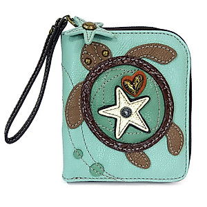 Chala Sea Turtle Work Tote Shoulder Bag and Turtle Zip Wallet- Turtle Lovers Gifts Set