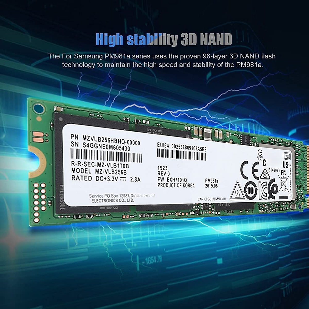 PM981a Nvme m.2 2280 Interface Internal Solid State Drive PCI E Solid State High Speed 3500MB/S Reading 2300MB/S Writing Suitable for High End Motherb (256GB)
