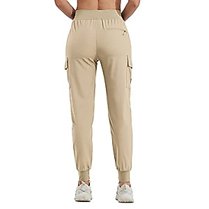 Willit Women's Cargo Hiking Pants Lightweight Athletic Outdoor Travel Joggers Quick Dry Workout Pants Water Resistant Light Khaki M