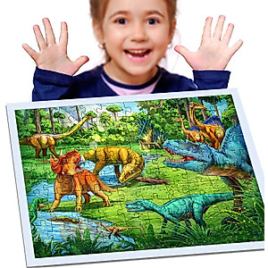 Puzzles for Kids Ages 4-8 Year Old 100 Piece Dinosaur Jigsaw Puzzle for Toddler Learning Preschool Educational Puzzles for Boys and Girls Toys Gift