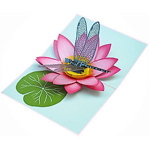 PopLife Blue Dragonfly and Lotus 3D Pop Up Card - Mother's Day, Valentine's Day, Birthday, Thank you, Get Well, Anniversary - for Friends, Sister, Wife, Grandma, Daughter, Girlfriend
