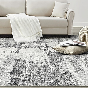 DMOYEST Living Room Area Rugs - 9x12 Abstract Large Soft Indoor Washable Rug Neutral Modern Low Pile Carpet for Bedroom Dining Room Farmhouse Home Office - Grey