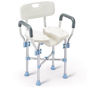 OasisSpace Shower Chair with Armrests and Back 500lbs, Non-Slip Bath Support Recovery Chair and Upgraded U-Shaped Shower Seat for Elderly,Handicap,Disabled,Seniors& Pregnant, Cutout for Easy Cleaning