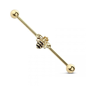 Pierced Owl 14GA Queen Bee Bumblebee 316L Surgical Stainless Steel Industrial Cartilage Barbell (Gold Tone)