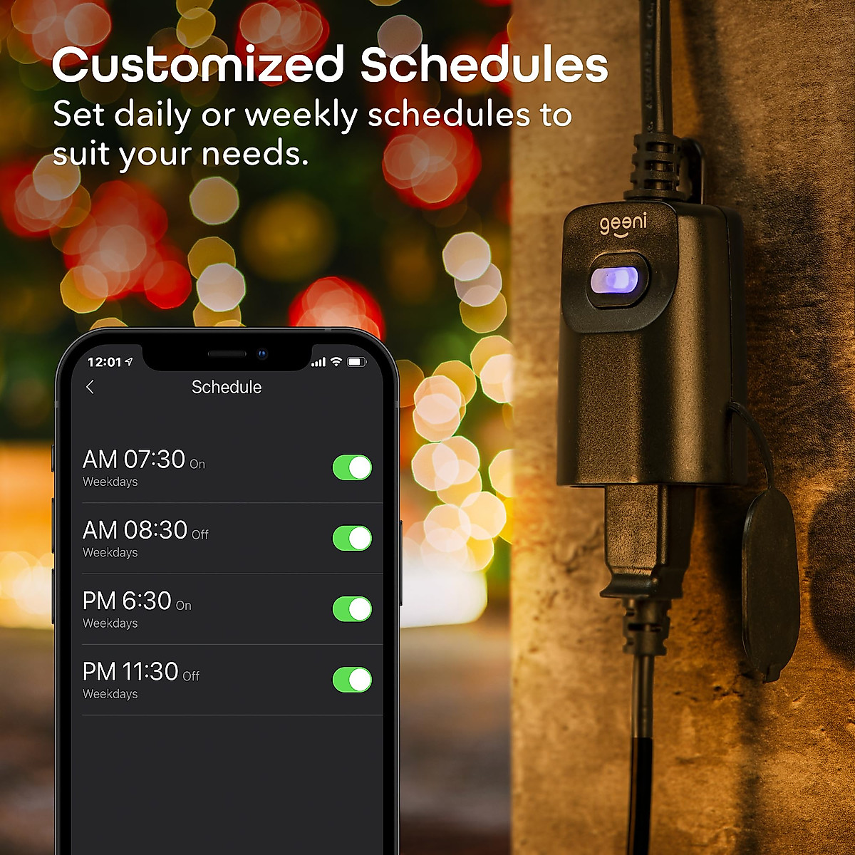 Geeni Indoor/Outdoor Smart Plug Weatherproof, 1 Socket –No Hub Wireless Remote Control and Timer –Works with Amazon Alexa, Google Assistant, Requires 2.4 GHz Wi-Fi, Black