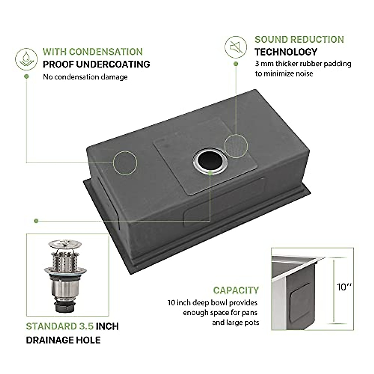 33 Inch Undermount Kitchen Sink - Beslend 33x19 Inch Undermount Sink Ledge Workstation Kitchen Sink Stainless Steel 16 Gauge 10 Inch Deep Single Bowl Kitchen Sink