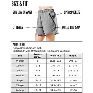 5 Pack: Womens Workout Gym Shorts Casual Lounge Set, Ladies Active Athletic Apparel with Zipper Pockets (Set 2, Large)