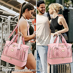 Weitars Gym Bag For Women,Travel Duffel Weekender Bag,Sport With Shoes Compartment And Wet Pocket,Large Carry On Overnight Hospital Women Travel,Gym,Shopping (Pink)