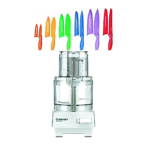 Cuisinart DLC-10S Pro Classic 7-Cup Food Processor (White) Bundle with Multicolor 12 Piece Knife Set with Blade Guards (2 Items)