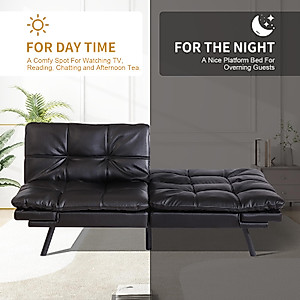 MUUEGM 71" Memory Foam Futon Sofa Bed, Couch with Adjustable Backrests and Armrests, Modern Futon Loveseat for Living Room, Game Room, Small Room Leather Sofa Bed Black