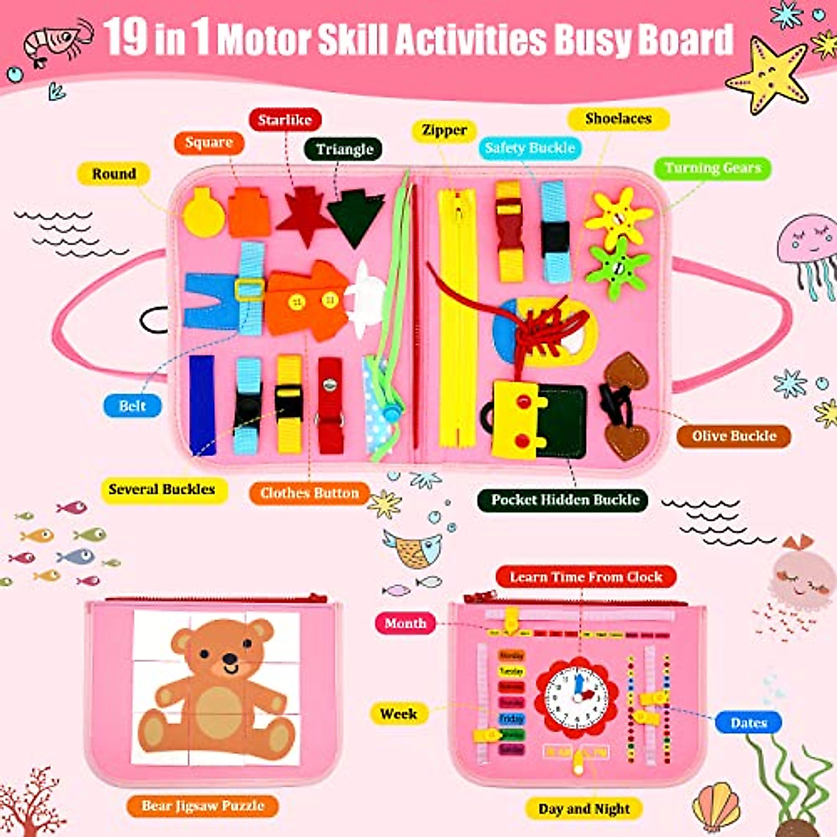 PWRNSPUS Montessori Busy Board for Toddlers, Toys for Girls & Boys Gifts, Autism Educational Airplane Car Travel Toys, Sensory Toys, Preschool Activities for Learning Fine Motor Skills