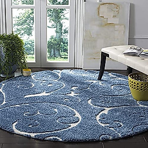 SAFAVIEH Florida Shag Collection Area Rug - 6'7" Round, Creme & Creme, Scroll Design, Non-Shedding & Easy Care, 1.2-inch Thick Ideal for High Traffic Areas in Living Room, Bedroom (SG455-1111)