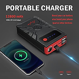 Battery Jump Starter, Rosfim 1500A Portable Car Jump Starter Pack (Up to 6.5L Gas or 4.0L Diesel Engine) 13800mAh Car Starter with LED Flashlight 12V Lithium Portable Car Battery Booster Pack