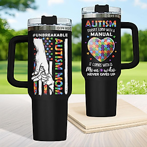 34HD Mothers Day Gifts for Mom Teacher, Autism Mom Tumbler with Lid and Straw 40oz Stainless Steel, Autistic Kids Parent Coffee Mug, Autism Awareness Gifts for Women