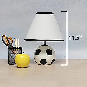 Simple Designs LT1079-SCR SportsLite 11.5" Tall Athletic Sports Soccer Ball Ceramic Bedside Table Desk Lamp w White Empire Fabric Shade w Black Trim for Kids' Room, Nursery, Bedroom,Gameroom, Mancave