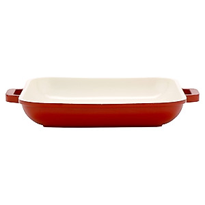 Heiss® Energy-Efficient Cast Aluminum Mini Square Grill Pan for Serving, 10 Ounce, 6" x 6", Red/White