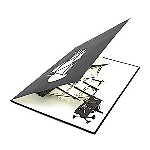 PopLife Black Pirate Ship Pop Up Card for All Occasions - Happy Birthday, Graduation, Congratulations, Retirement, Anniversary, Fathers Day - Treasure Hunters, Ocean Lovers - Folds Flat for Mailing