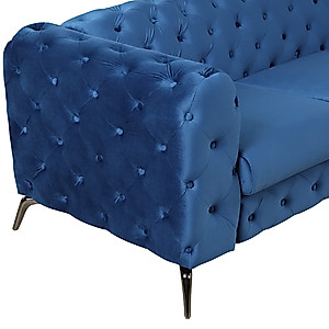 P PURLOVE Modern Loveseat Sofa with Sturdy Metal Legs, Velvet Upholstered Loveseat Sofa with Button Tufted Back, 2-Person Loveseat Sofa Couch for Living Room,Bedroom,or Small Space, Blue