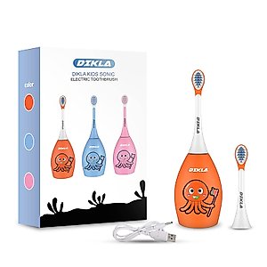 Kids Electric Toothbrush with Octopus Design for Children Aged from 3 to 12 Years Old, 2 Modes with Memory & 20000 to 31000 SPM, IPX7 Waterproof, Fun & Easy Cleaning Design (Orange)