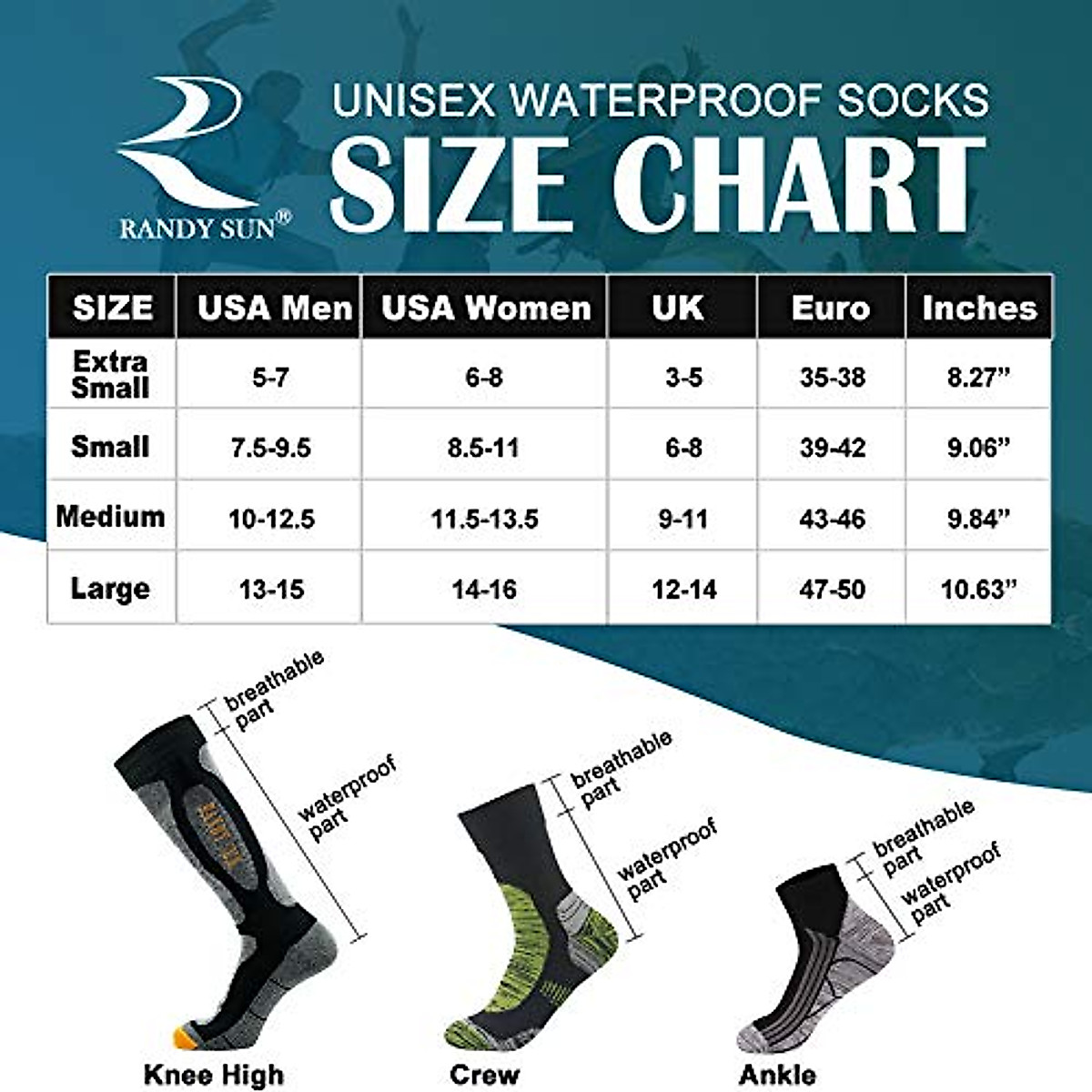 RANDY SUN Waterproof Breathable Socks, [SGS Certified] Unisex Zigzag Pattern Fun Pattern Printed Stocking Fashion Tube Sock Hiking Active Socks Large