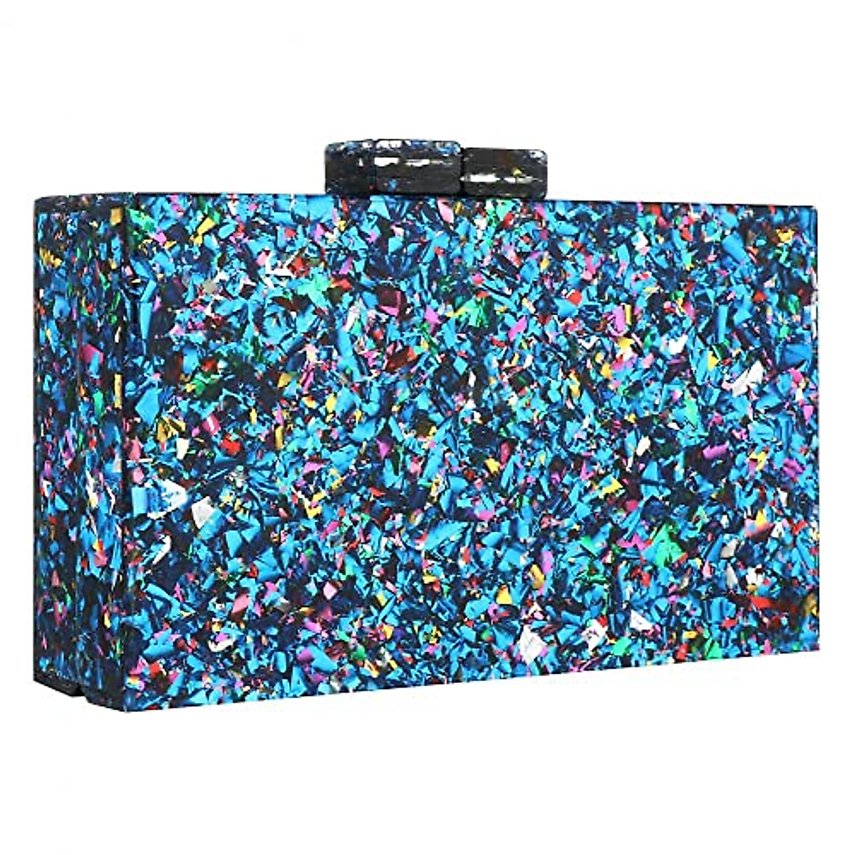 Women Sequin Acrylic Clutch Box Crossbody Bag Handbag Bridal Party Cocktail Evening Clutch Purse (Blue)