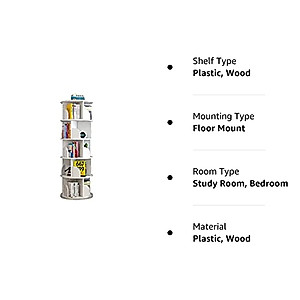 5 Tier 360° Rotating Stackable Shelves Bookshelf Organizer (White)