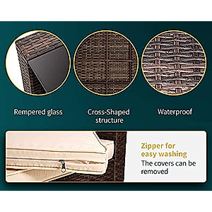 FDW 4 Pieces Patio Sectional Sofa Rattan Chair Outdoor Backyard Porch Poolside Balcony Garden Furniture with Coffee Table, Brown