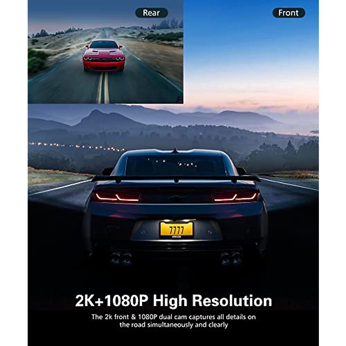 Dash Cam Front and Rear, 4K + 1080P Car Camera with ADAS Driver Alerts,170° Wide View with Night Vision, Parking Mode, G-Sensor, Loop Recording APP and Voice Control,64G Card Include