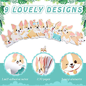 Gueevin 9 Pads Dog Sticky Notes Cute Cartoon Dog Memo Pad Gifts for Dog Lovers Funny Self Stick Note Pads Kawaii Humor Notebook Notepad for Office Classroom Supplies, 30 Pages/Pad (Corgi)