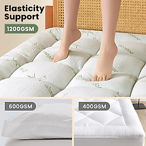 LIANLAM Mattress Topper King,1200 GSM Cooling Mattress Pad,Extra Thick Pillow Top Mattress Topper for Back Pain with 8"-21" Deep Pocket(78"x80",Green)