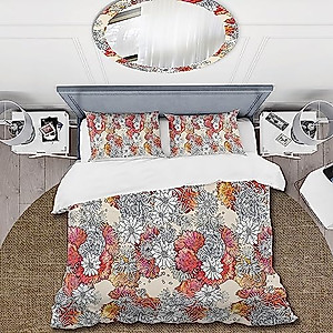 DESIGN ART Designart 'Abstract Red Flowers Under Black & White Flowers' Traditional Duvet Cover Set King