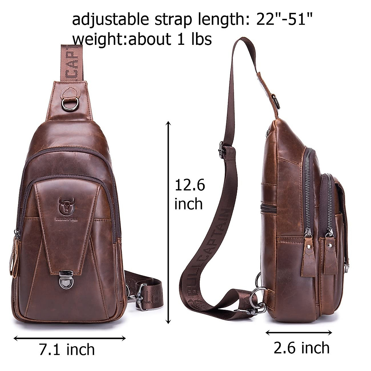 BULLCAPTAIN Genuine Leather Men Sling Crossbody Bag Backpack Outdoor Hiking Travel Chest Bag Daypack (Brown)