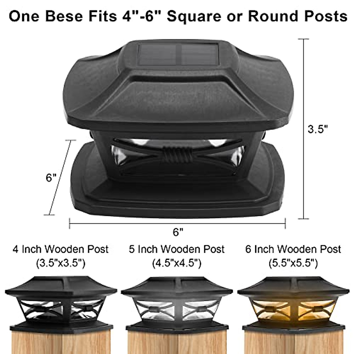 SMY Lighting Solar Post Lights Outdoor 2 Modes LED Solar Fence Cap Light for 4x4 5x5 6x6 Posts Deck Patio Garden Decoration Warm White/Cool White Lighting Black (4 Pack)