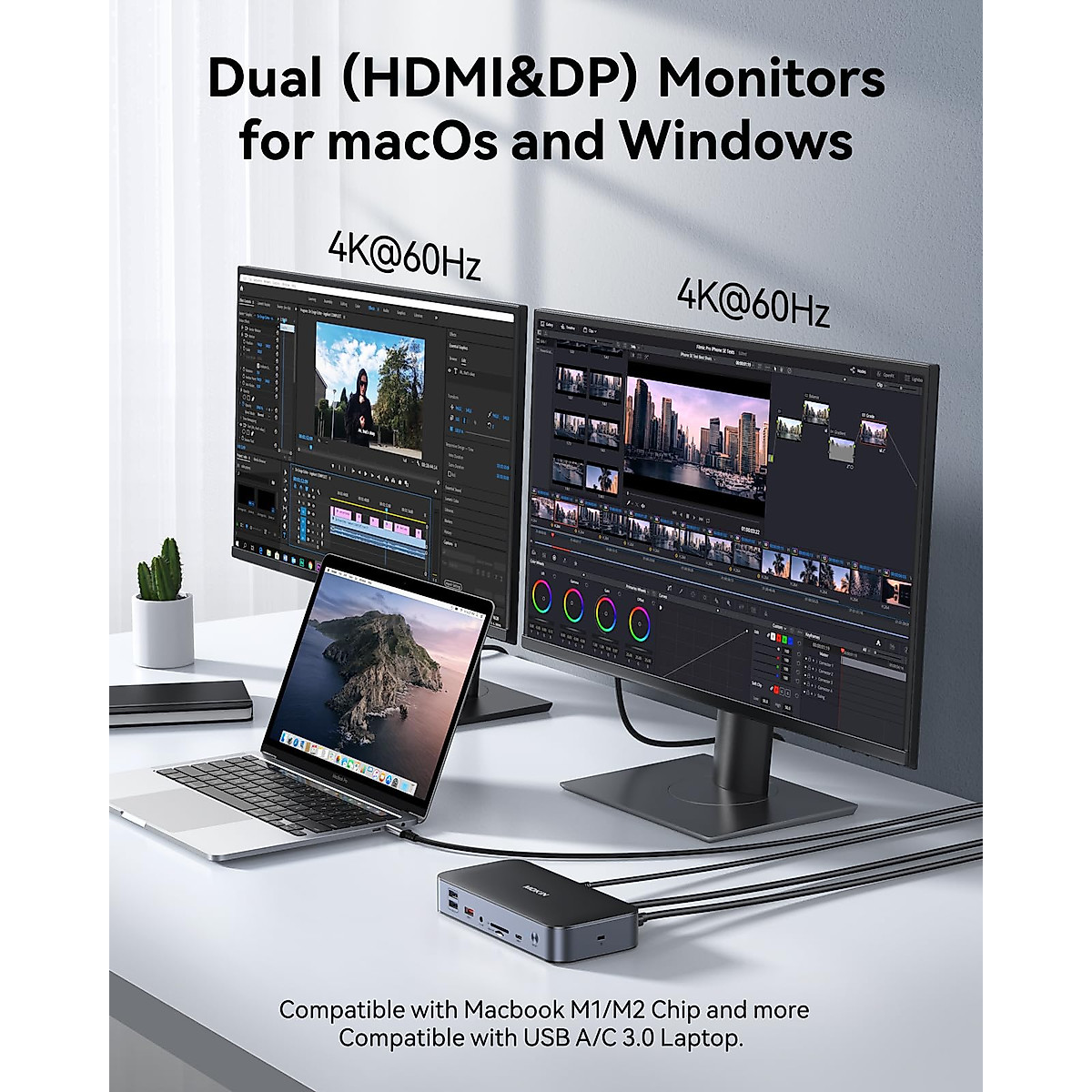 DisplayLink Laptop Docking Station Dual Monitor, USB C Dock with 120w Power, USB C Docking Station with 2 HDMI, 2 DisplayPort,2.5Gbps Ethernet,USB 3.1/3.0/2.0, SD/TF for MacBook Pro/Air/Dell/HP/Lenovo