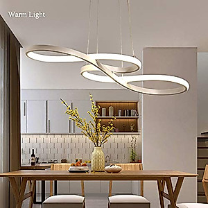 Modern Pendant Lighting White LED Pendant Light for Contemporary Living Dining Room Kitchen Island Dimmable Chandelier Dimming Ceiling Lamp Minimalist Wave Hanging Light Fixture with Remote (White)