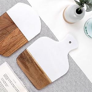 Slice of Goodness Small Square Cheese Board - 10" x 7" Real Acacia Wood and Marble Charcuterie Board Party Plate Tray with Handle