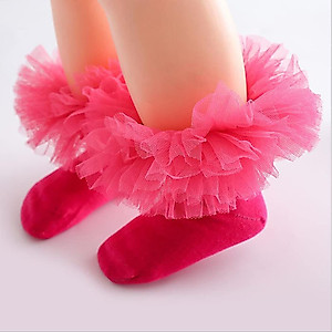 Marlegard Girl Lace Tutu Socks Baby Toddler Girls Eyelet Ruffle Lace Dance Dressy Socks 2-8T (2-4 years, Hot Pink)