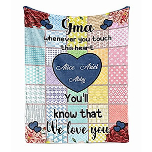 PREZZY Grandma Blanket from Grandkids Best Great Gma Soft Throw Blanket Sunflower Touch Heart Flannel Fleece Blankets and Throws for Couch Living Room Personalized Mothers Day Warm Blanket