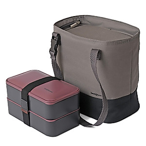 Bentoheaven Premium Bento Lunch Box with Insulated Lunch Bag - Box Includes Sauce Cup, Divider, Cutlery & Chopsticks - Bag Made of Durable Aluminum Foam