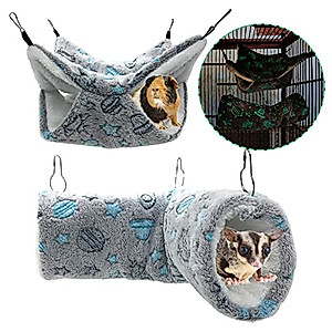 Vehomy 2Pcs Small Pet Tunnel Tube Hammock Luminous Glow Guinea Pig Hammock Rat Hanging Bunk Bed Plush Self-Luminous Ferret Hamster Tunnel Hideout for Small Animals Chinchilla Squirrel Gerbil