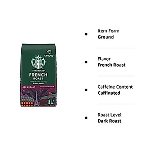 Starbucks French Roast Dark Roast Ground Coffee, 18 Ounce (Pack of 1)