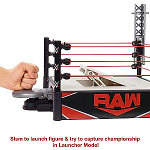 Mattel WWE Wrekkin' Kickout Ring Playset with Accessories & 2 Play Modes, Includes Launcher, Crane, WWE Championship & More, 13-inch x 20-inch
