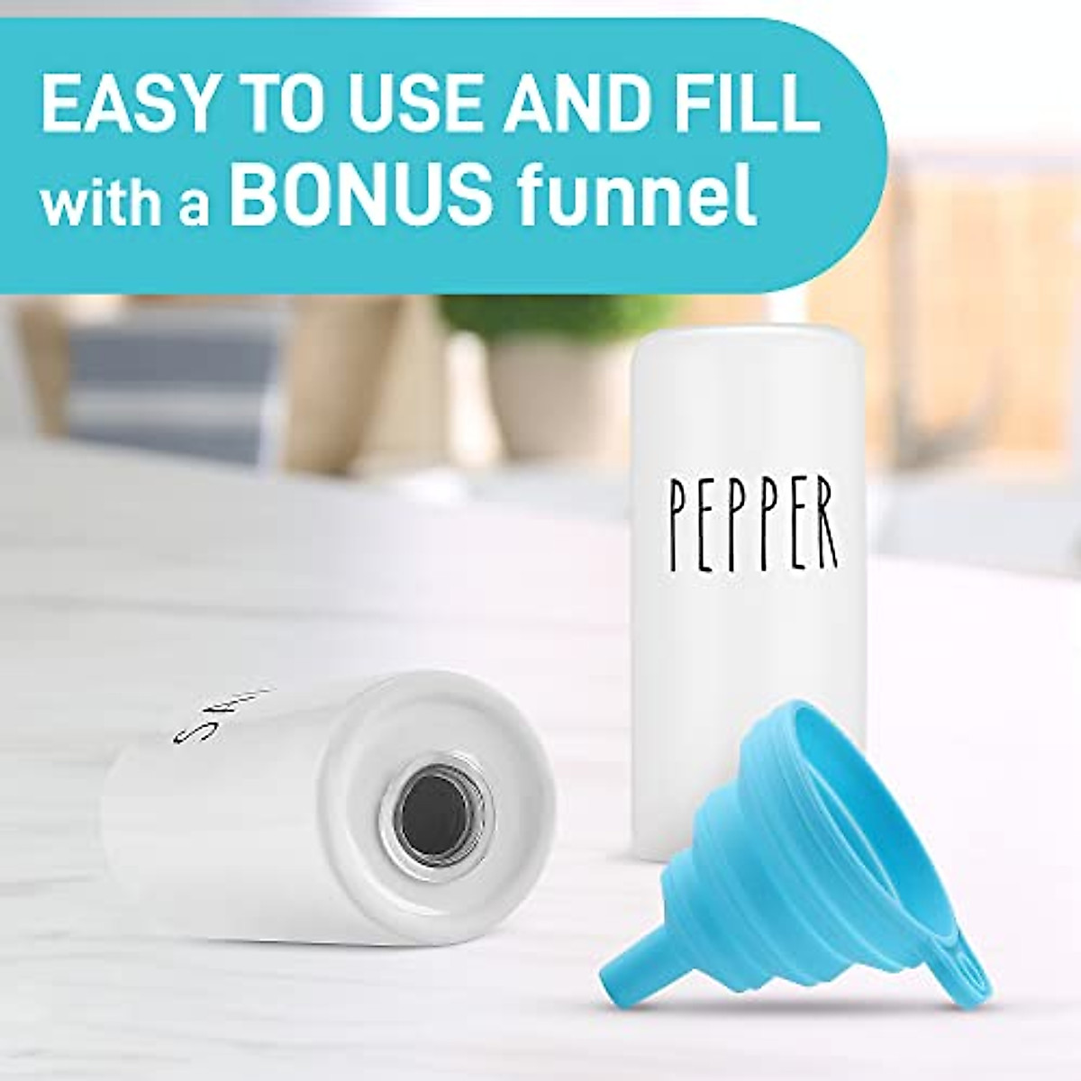 Farmhouse Salt and Pepper Shakers Set - Rustic Salt and Pepper Shakers Set - Cute White Salt and Pepper Shakers for Your Farmhouse Kitchen, Sturdy Ceramic, 3.4 oz Capacity, Rust-Free